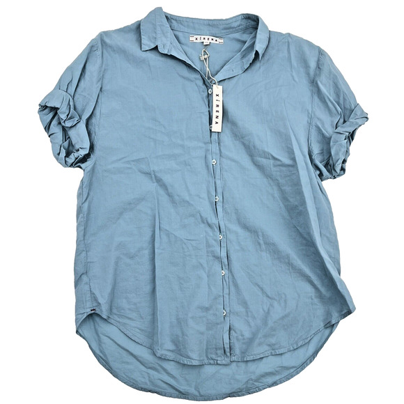 XiRENA | Tops | Xirena Channing Short Sleeve Shirt Turquoise New Nwt Cotton Size Xs | Poshmark